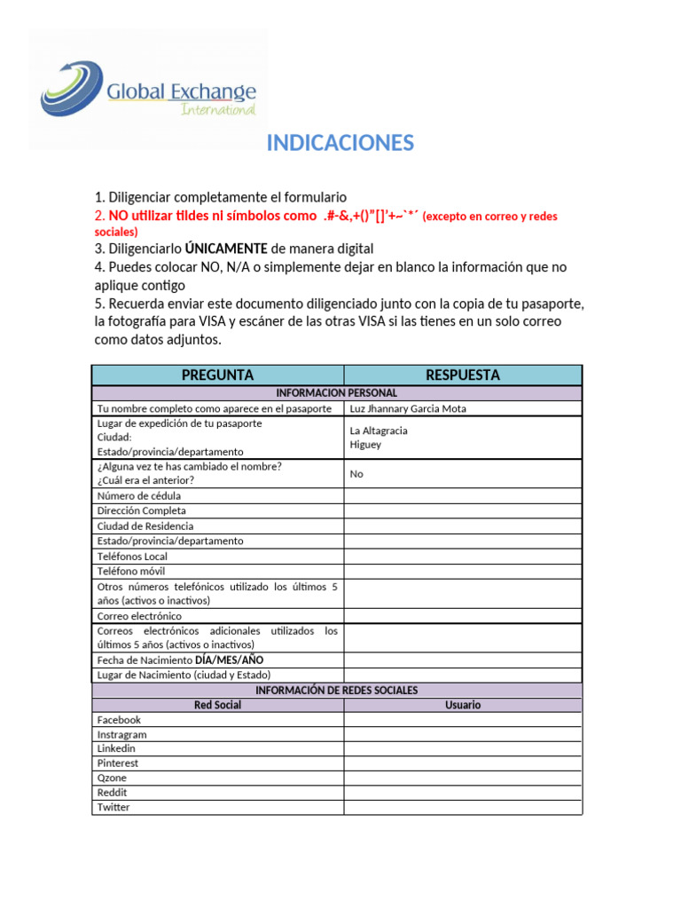 Formulario para el DS-160 actualizado Agosto 2023 | PDF