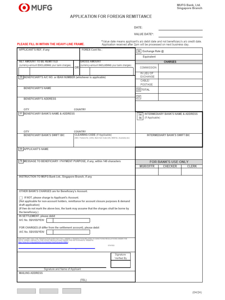 Application Foreign Remittance | PDF | Banks | Banking