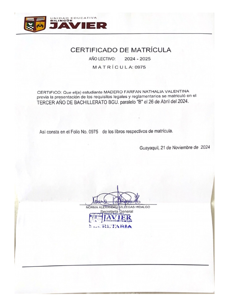 Certificado de Matrícula | PDF