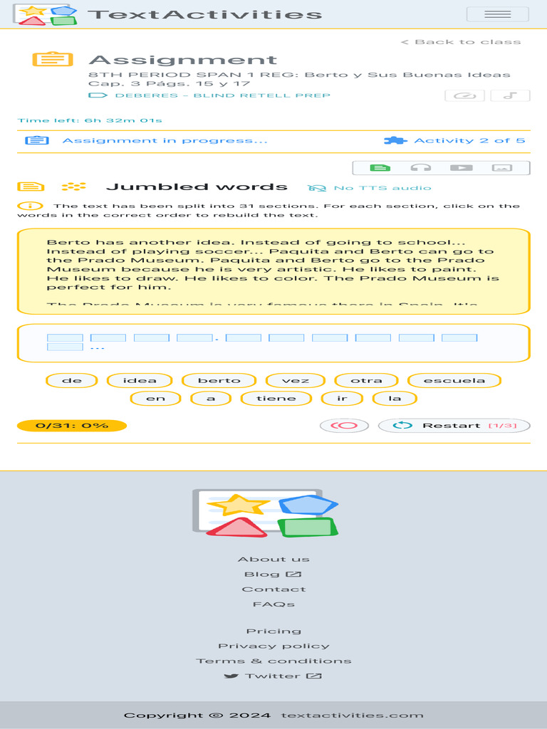 Berto y Sus Buenas Ideas: Cap. 3 Activities | PDF