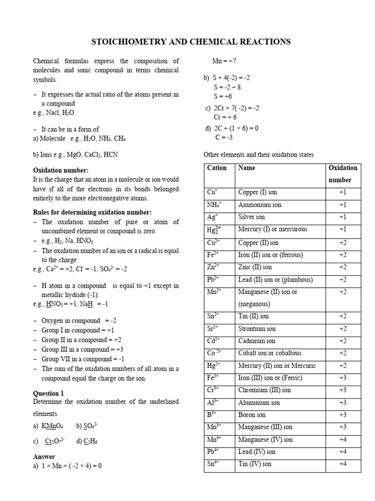 Stoichiometry and Chemical Reactions - 120238 | PDF | Hydroxide ...