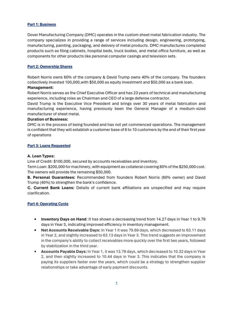 Dover Manufacturing Company Case Study Doc | PDF | Debt | Line Of Credit
