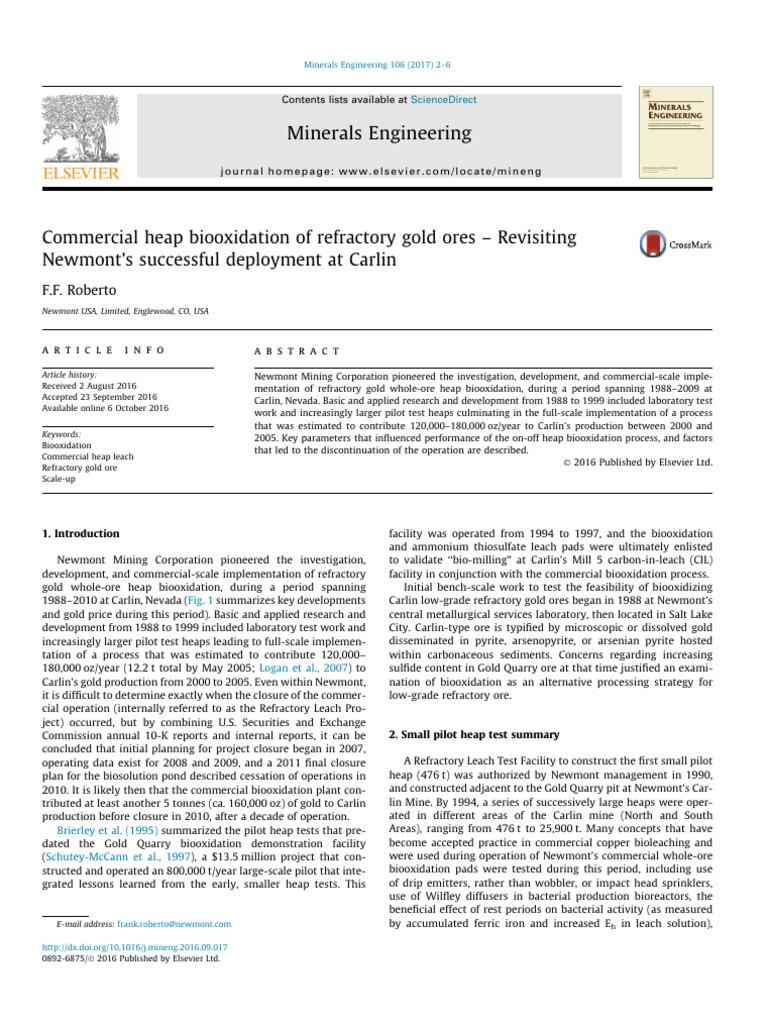 Commercial Heap Biooxidation of Refractory Gold Ores - Revisiting ...