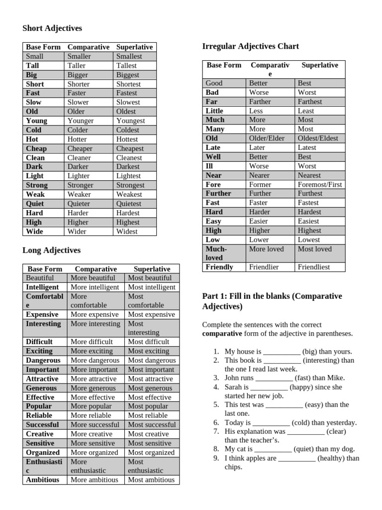 Adjectives Practice and Box | PDF