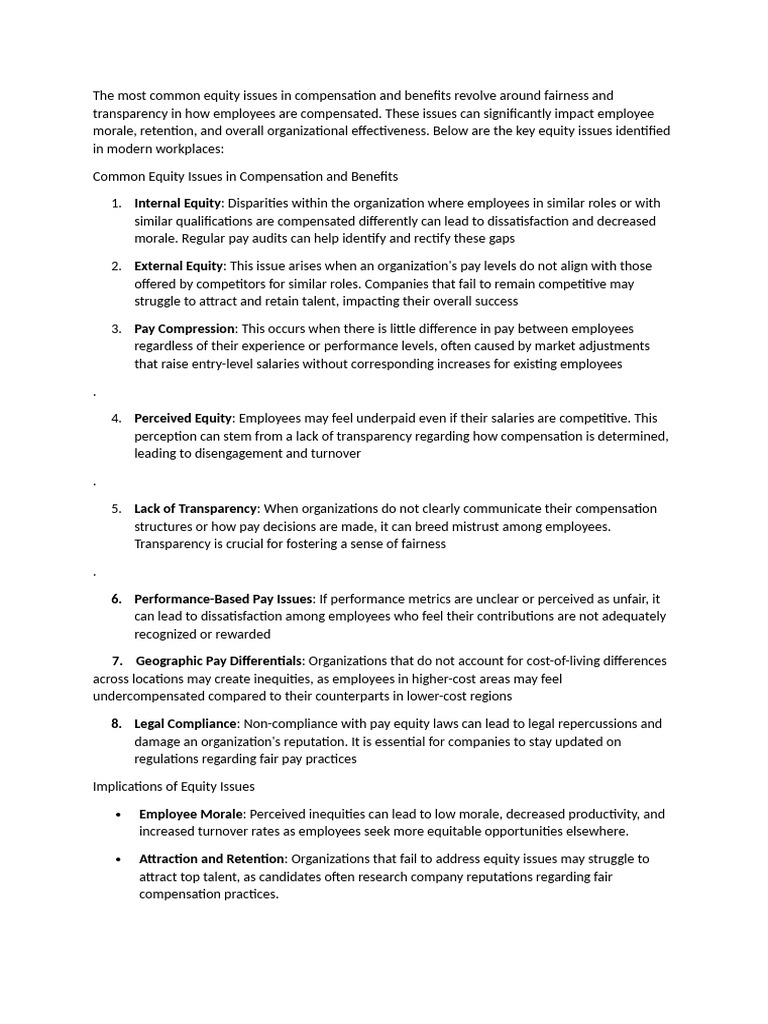 Common Equity Issues | PDF | Cost Of Living | Compensation And Benefits