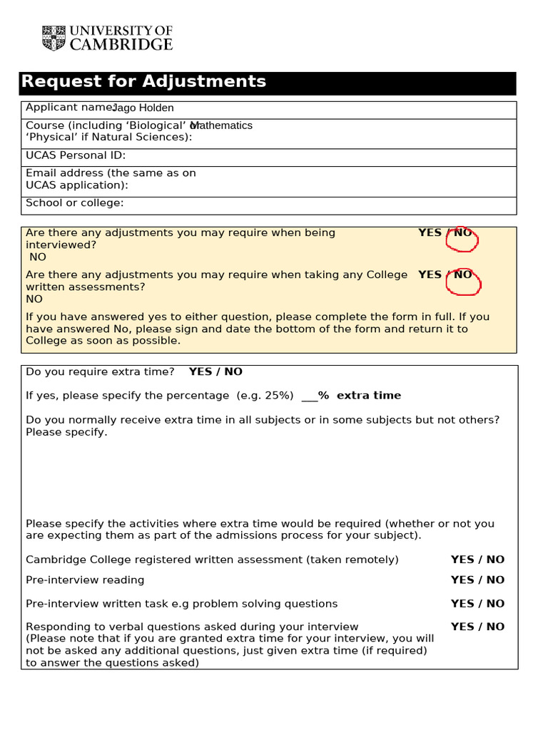 Adjustment at Interview Form Final | PDF