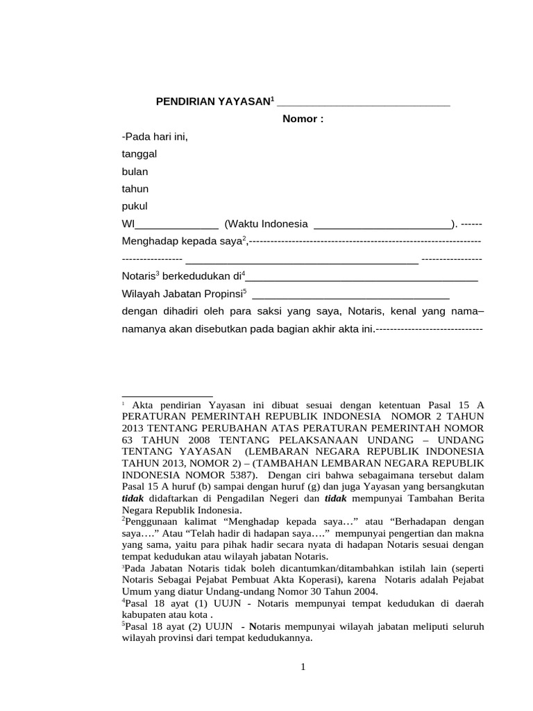 Contoh Akta Pendirian (Kembali) Yayasan | PDF