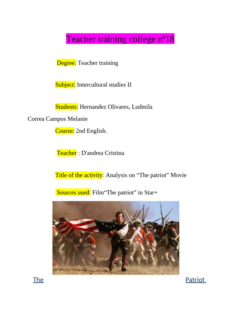 The Patriot - Movie - Questions | PDF | Conflicts | Military