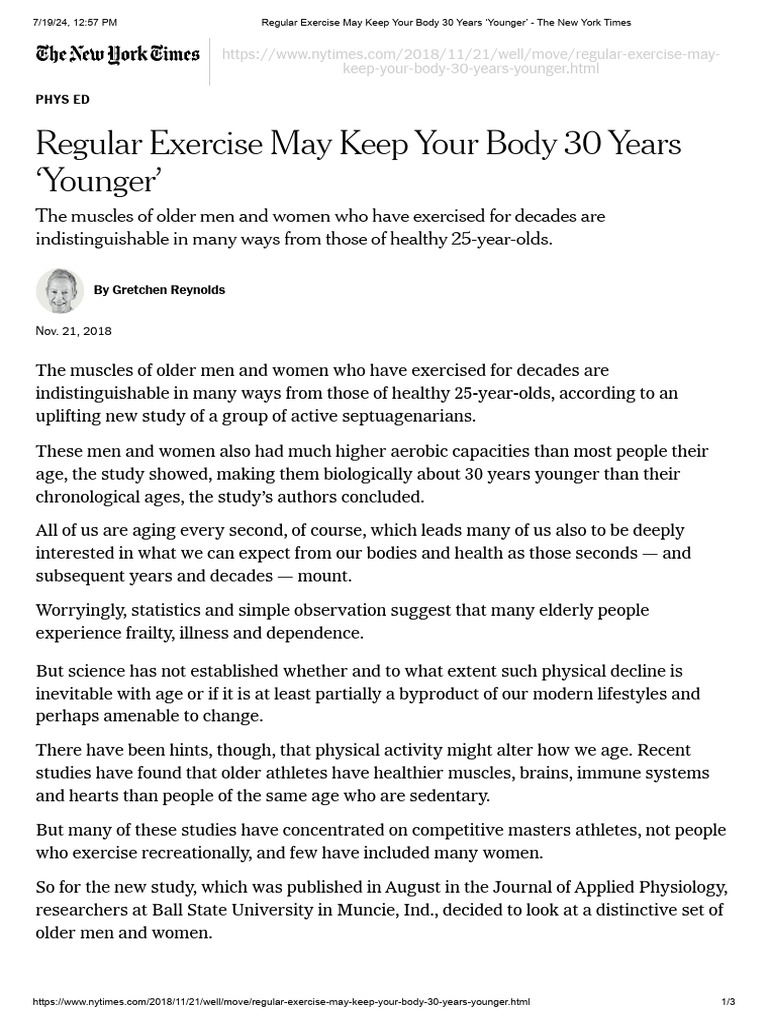 Regular Exercise May Keep Your Body 30 Years Younger' - The New York ...