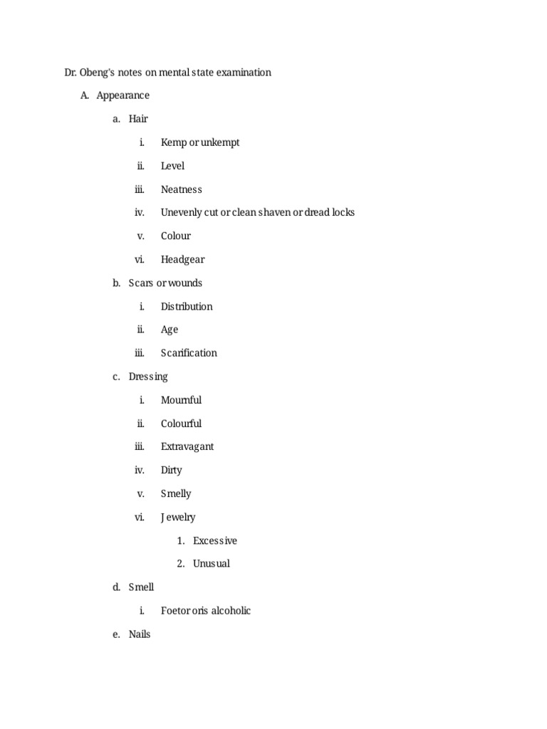 Mental State Examination Overview | PDF