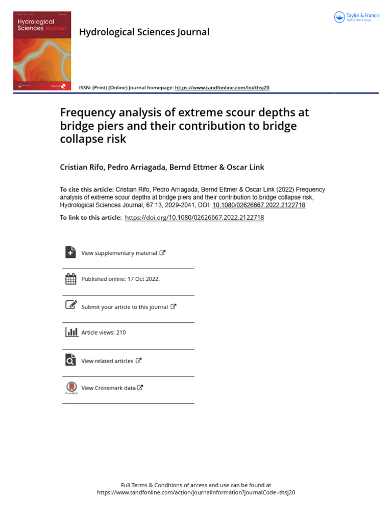 2022 - Rifo Et Al - Frequency Analysis of Extreme Scour Depths | PDF ...