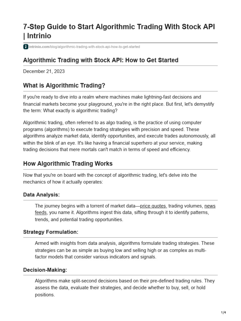 7-Step Guide To Start Algorithmic Trading With Stock API Intrinio | PDF | Algorithmic Trading ...