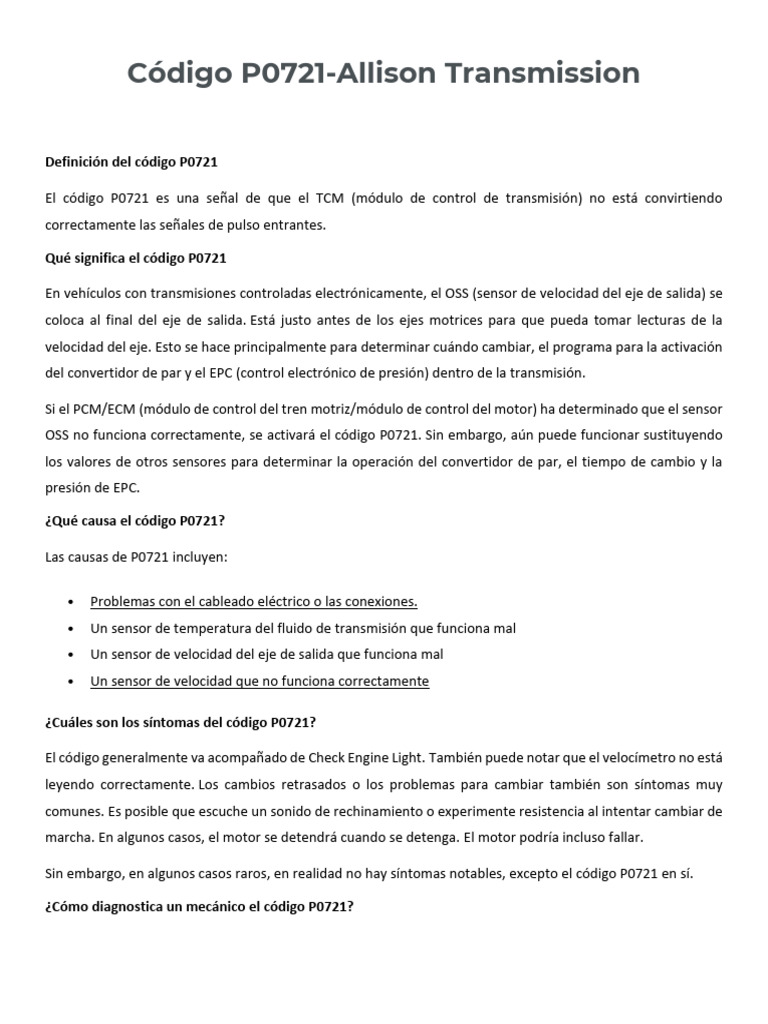 Código P0721-Allison Transmission | PDF | Sensor