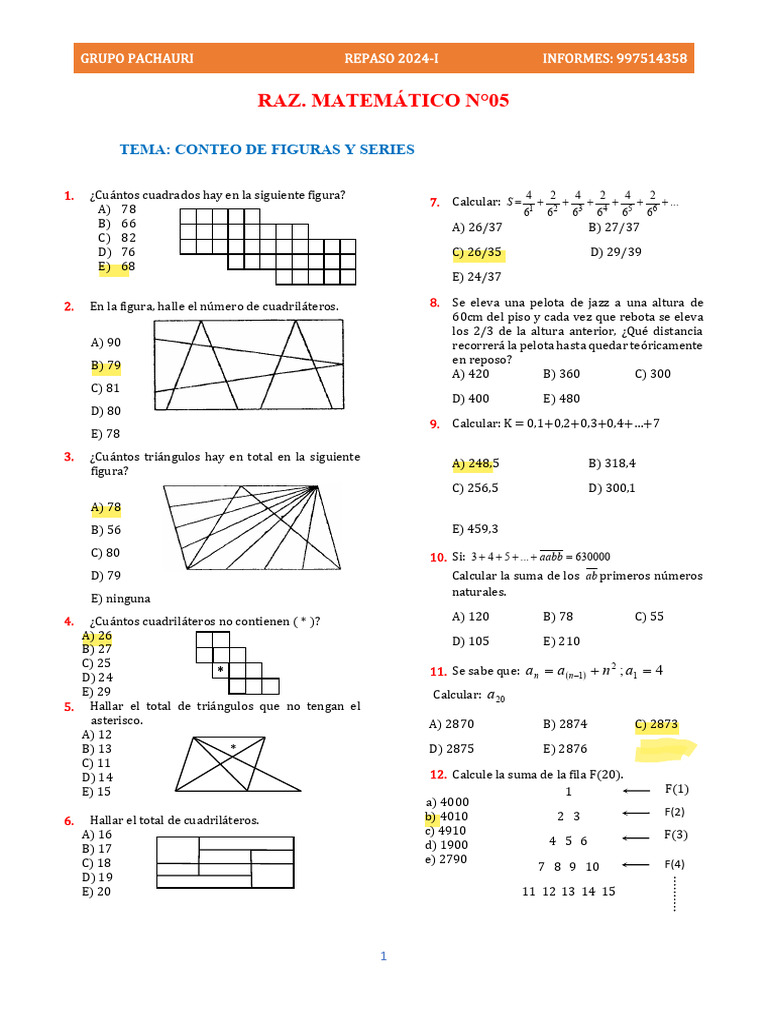 RM N°05-CONTEO DE FIGURAS Y SERIES-REPASO 2024-I resuelto | PDF
