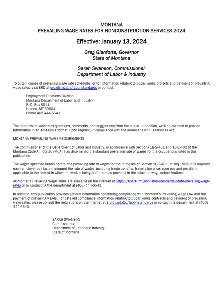 Montana 2024 Prevailing Wage Rates | PDF | Employment | Wage