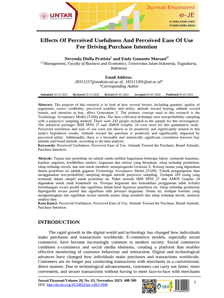 Effects of Perceived Usefulness and Perceived Ease | PDF | Attitude (Psychology) | Brand