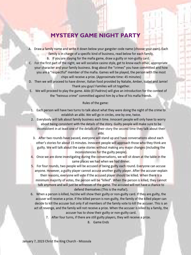 Mystery Game Night Party Rules | PDF | Smuggling | Crimes