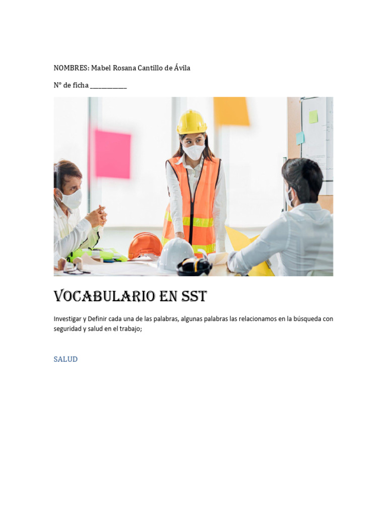 ACTIVIDAD DE FORMACION_ VOCABULARIO EN SST 2024 | PDF | Factores humanos y ergonomía | Seguridad ...