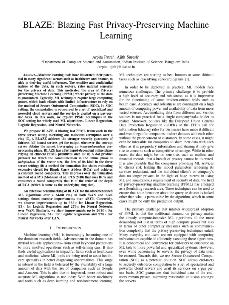 Privacy Preserving Machine Learning | PDF | Machine Learning | Regression Analysis