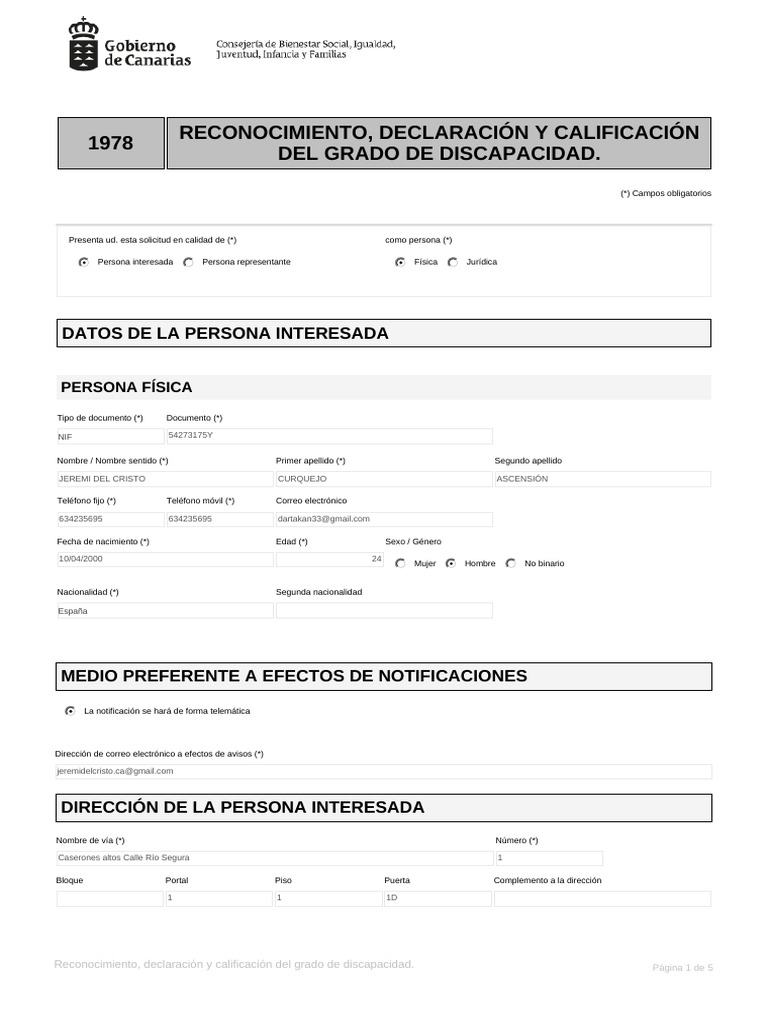 Solicitud de Certificado de Discapacidad | PDF | Documento de identidad | Invalidez