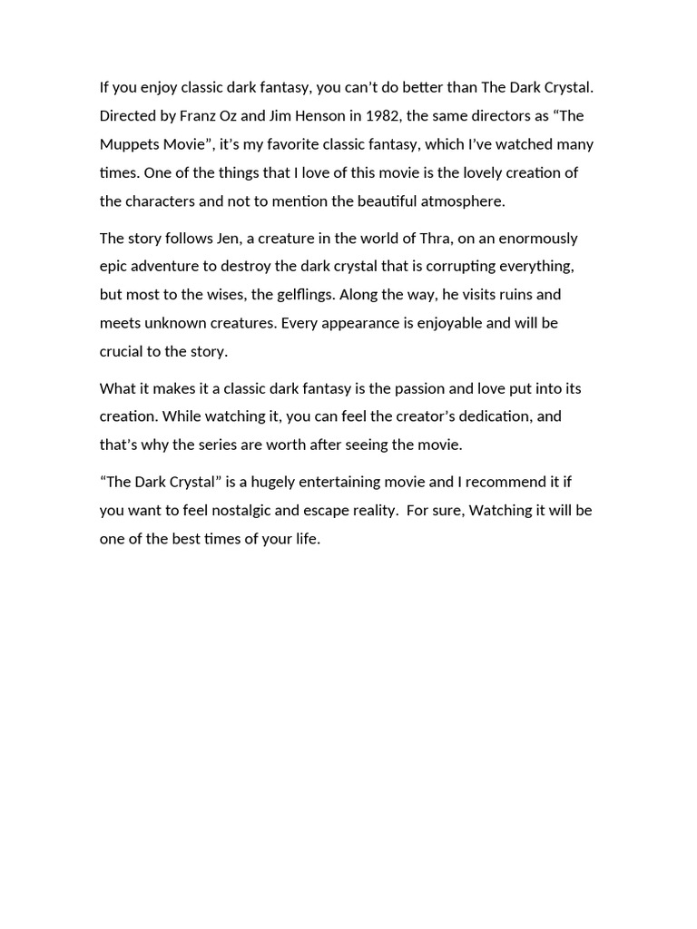 The Dark Crystal: Classic Dark Fantasy | PDF