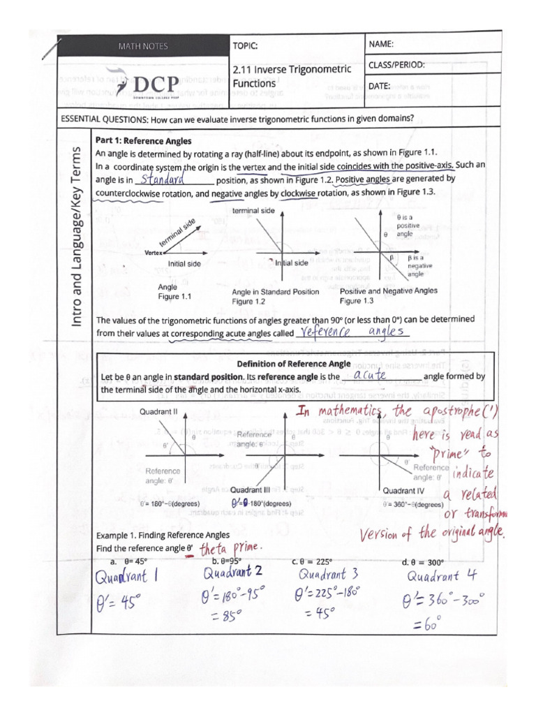 (Answer Sheet) 2.11 Inverse Trigonometric Functions | PDF