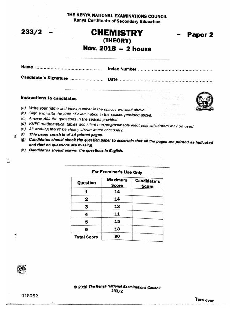 2022 KCSE Chemistry Paper 1 Teacher - Co - Ke | PDF