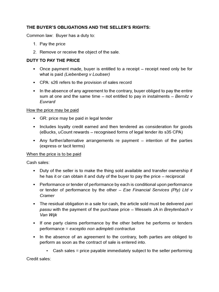 Buyers Obligations Incontract of Sale | PDF | Payments | Credit