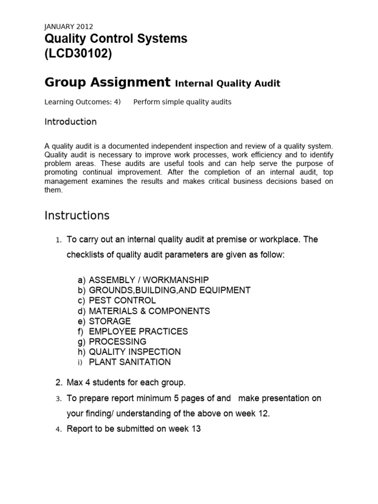 Assignment Quality Audit | PDF