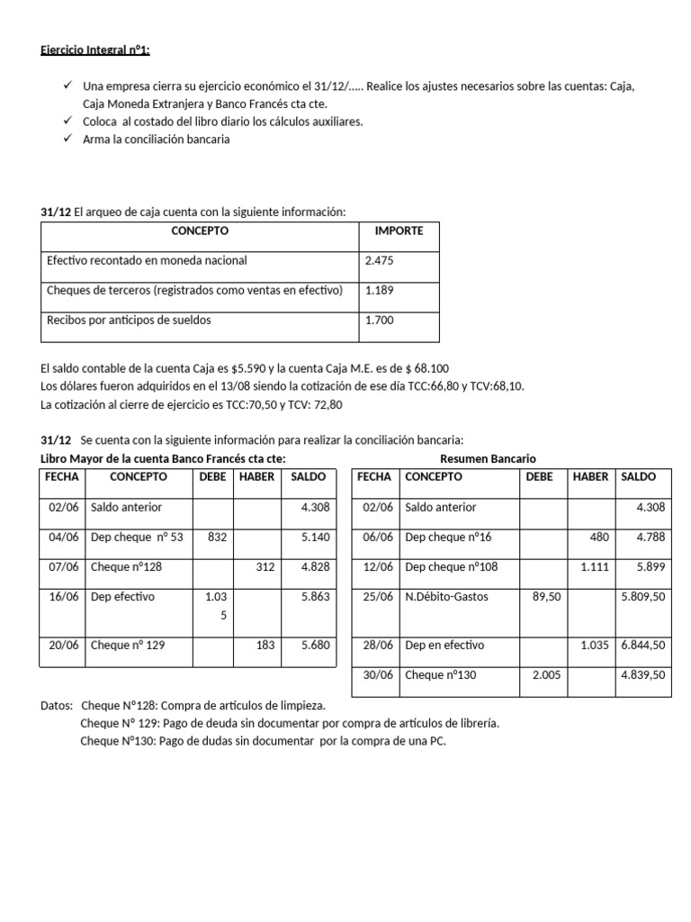 Ejercicio Contable y Conciliación | PDF
