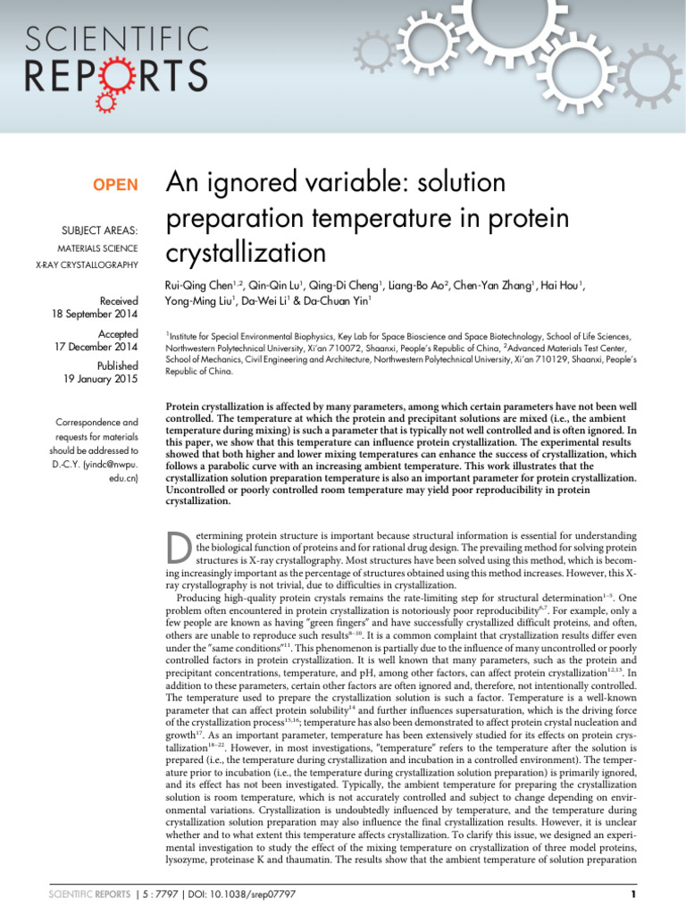 Protein Crystallization | PDF | Crystallization | Solubility