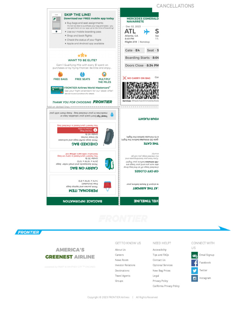 Boarding Pass - Frontier Airlines | PDF | Civil Aviation | Airlines