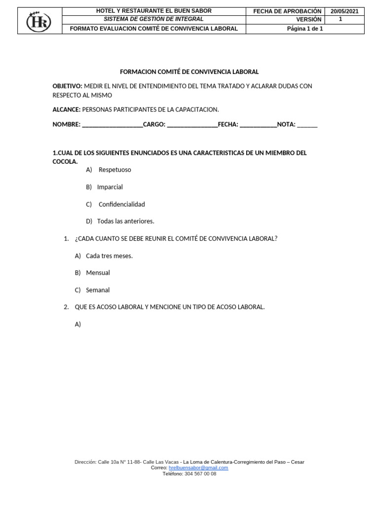 FORMACION COMITÉ DE CONVIVENCIA LABORAL | PDF
