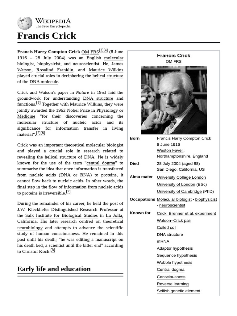 Francis Crick | PDF | Francis Crick | Base Pair
