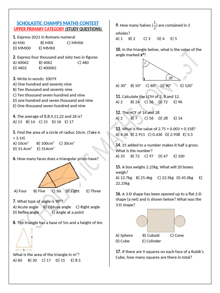 Scholastic Maths Contest For Upper Primary | PDF | Triangle | Area