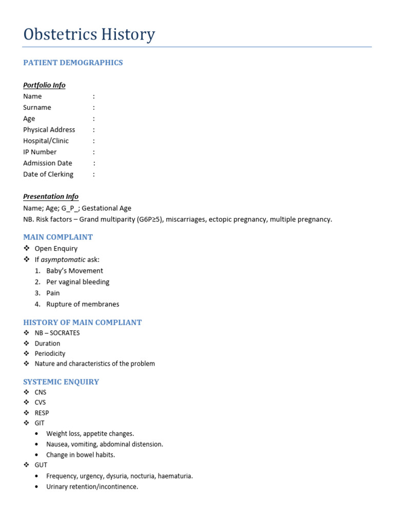 Obstetrics History - Exam | PDF | Pregnancy | Childbirth
