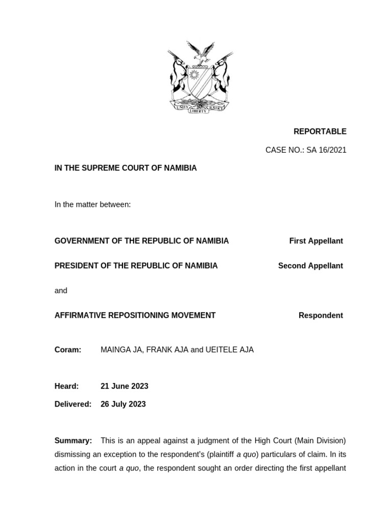 Government of The Republic of Namibia V Affirmative Repositioning ...