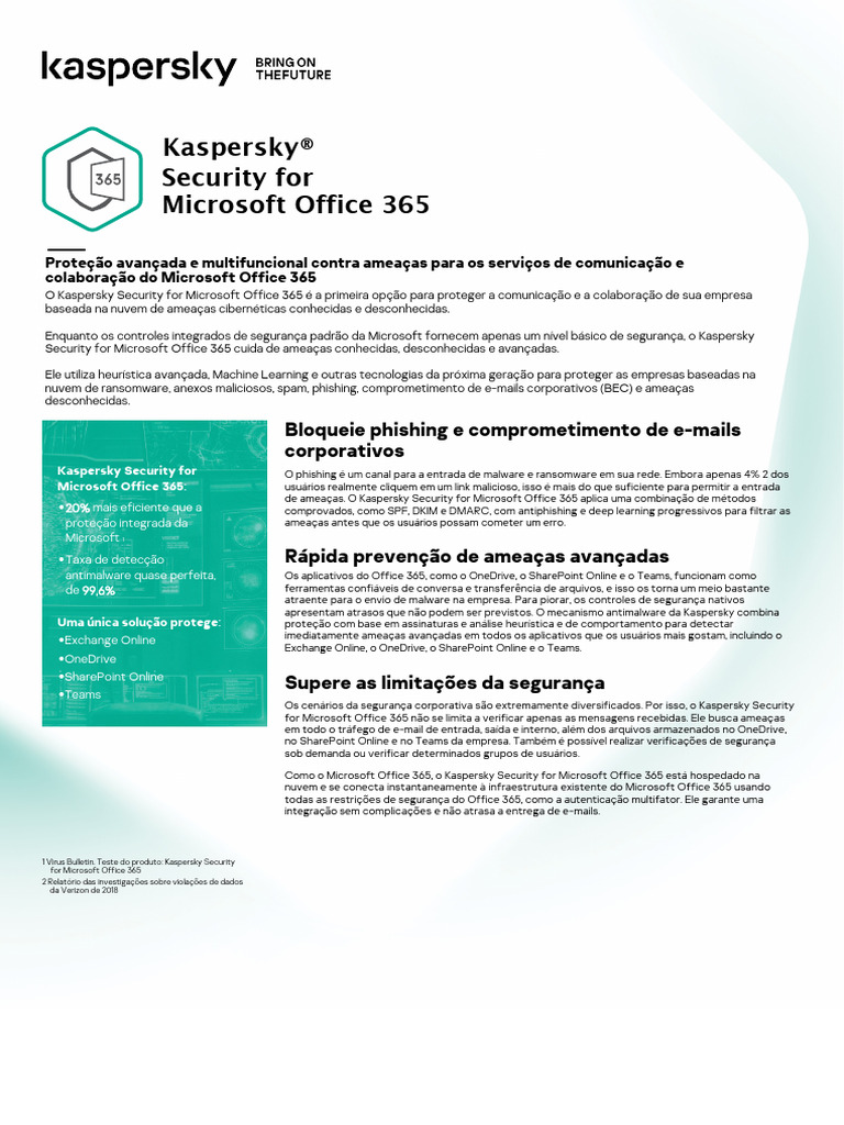 Kaspersky-Security-For-Microsoft-Office-365-Datasheet BR | PDF | Ransomware | SharePoint