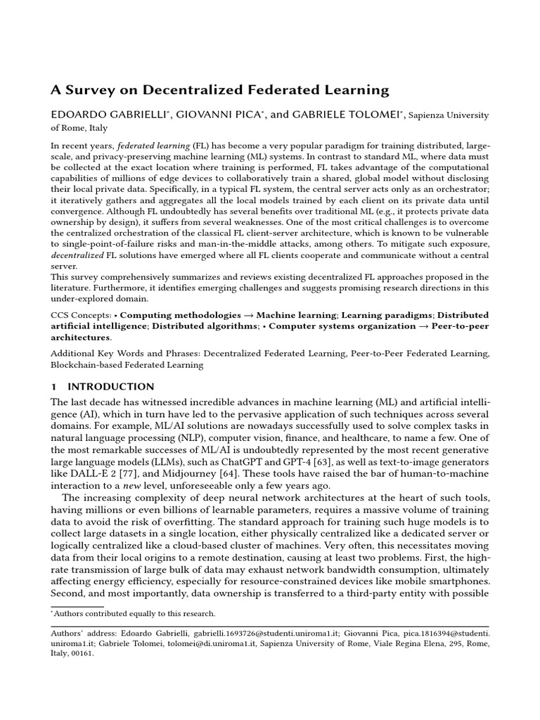 Federated Learning a Survery | PDF | Peer To Peer | Client–Server Model