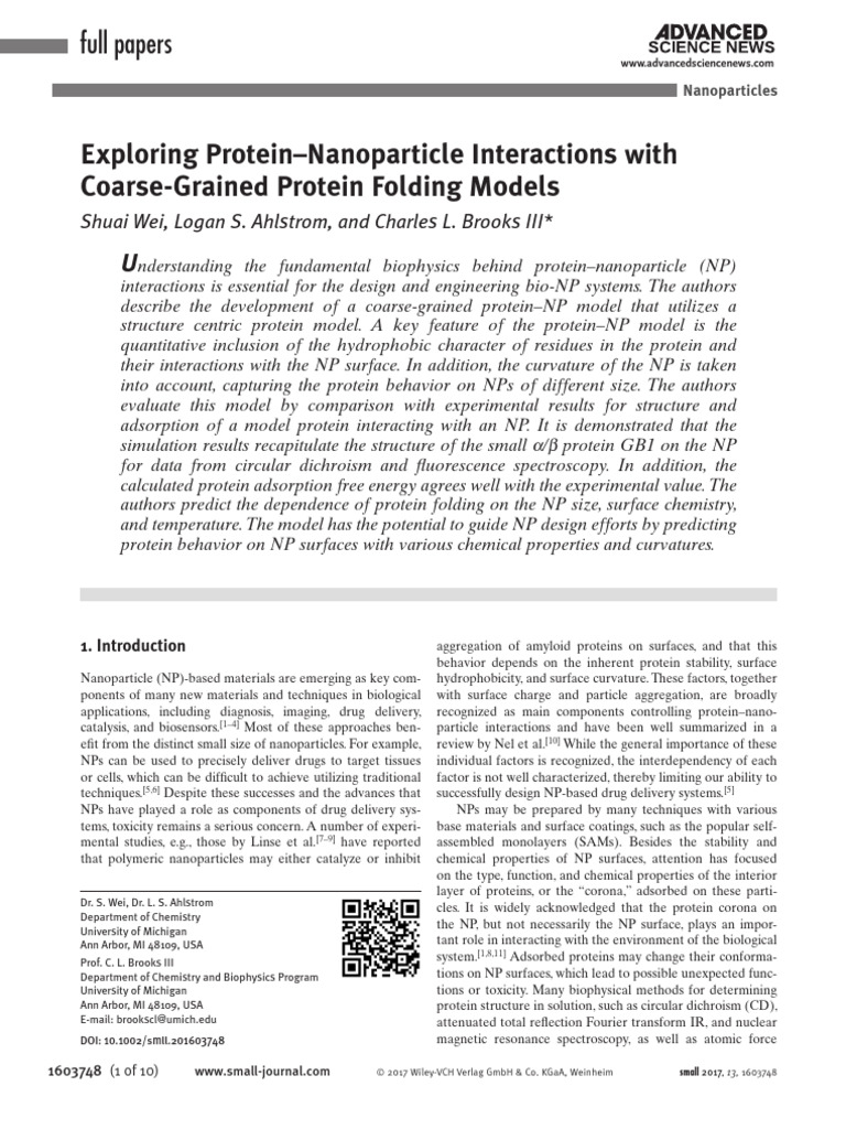 Small - 2017 - Wei - Exploring Protein Nanoparticle Interactions with ...