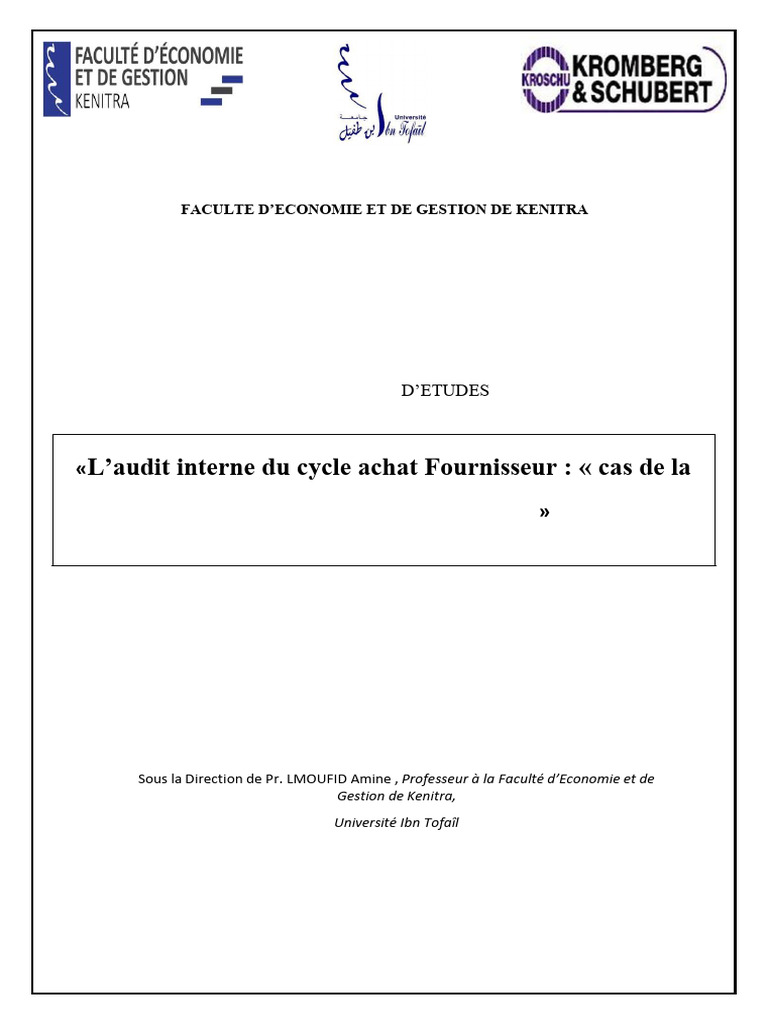 L'audit Interne Du Cycle Achat Fournisseur PFE | PDF | Contrôle interne | Audit