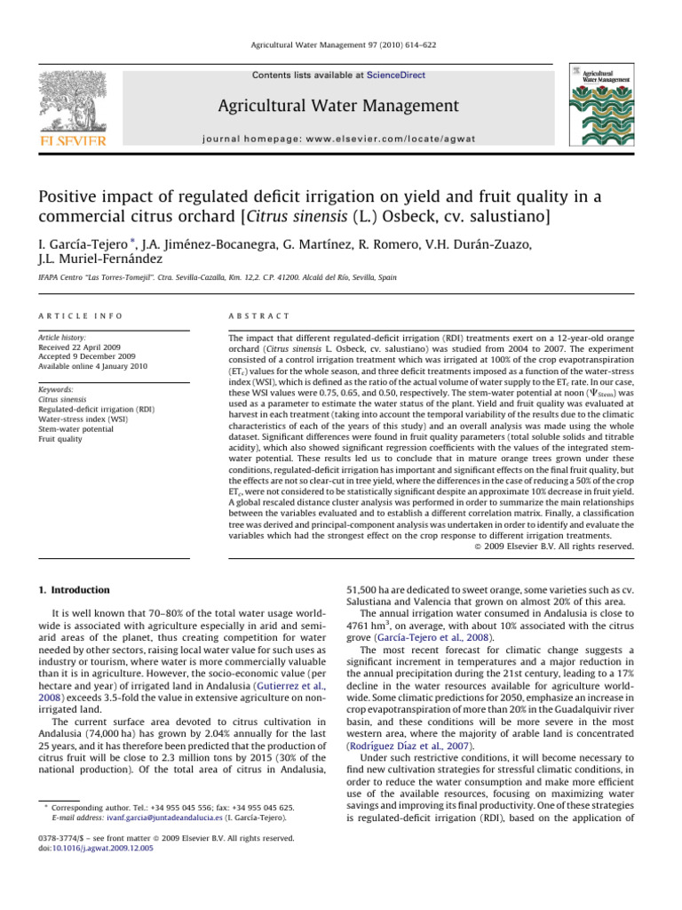 Regulated Deficit Irrigation Boosts Citrus Yield | PDF | Soil ...