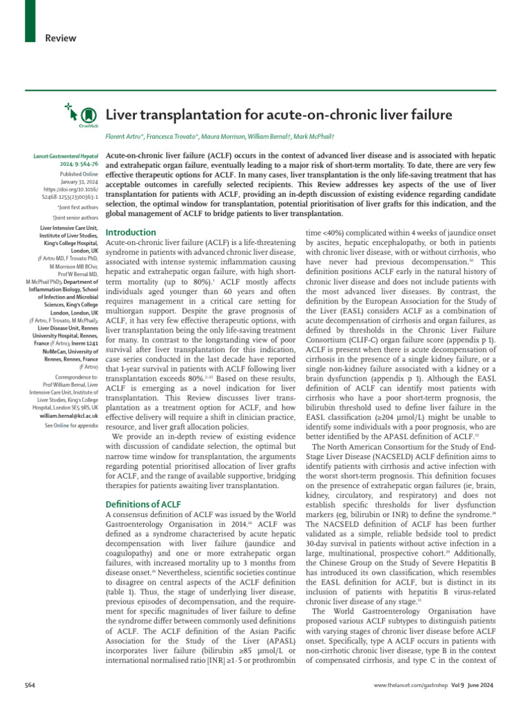 Liver Transplantation For Acute On Chronic Liver F | PDF | Organ ...