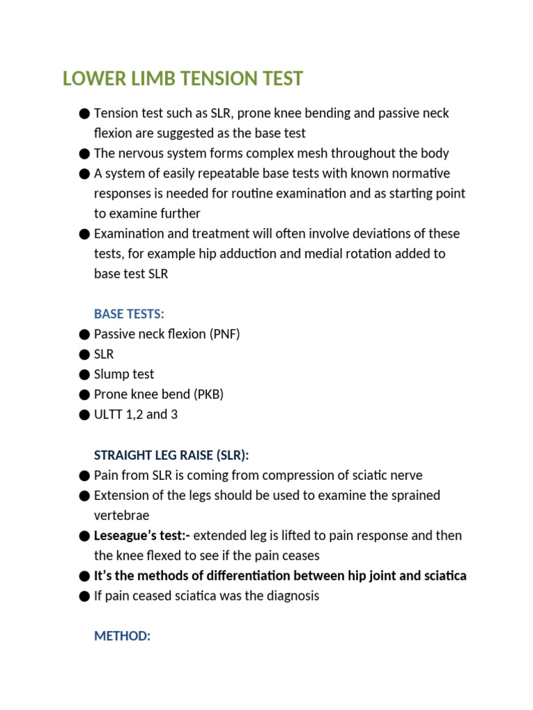 Lower Limb Tension Test Overview | PDF | Anatomical Terms Of Motion | Hip