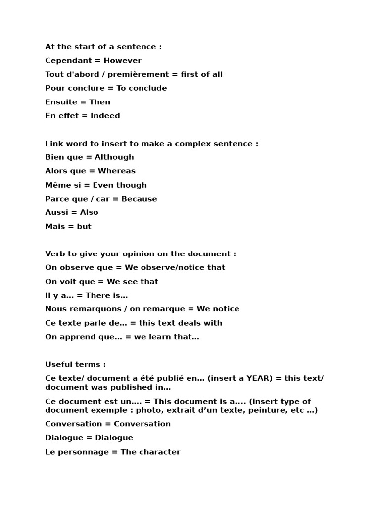 French Sentence Starters Guide | PDF