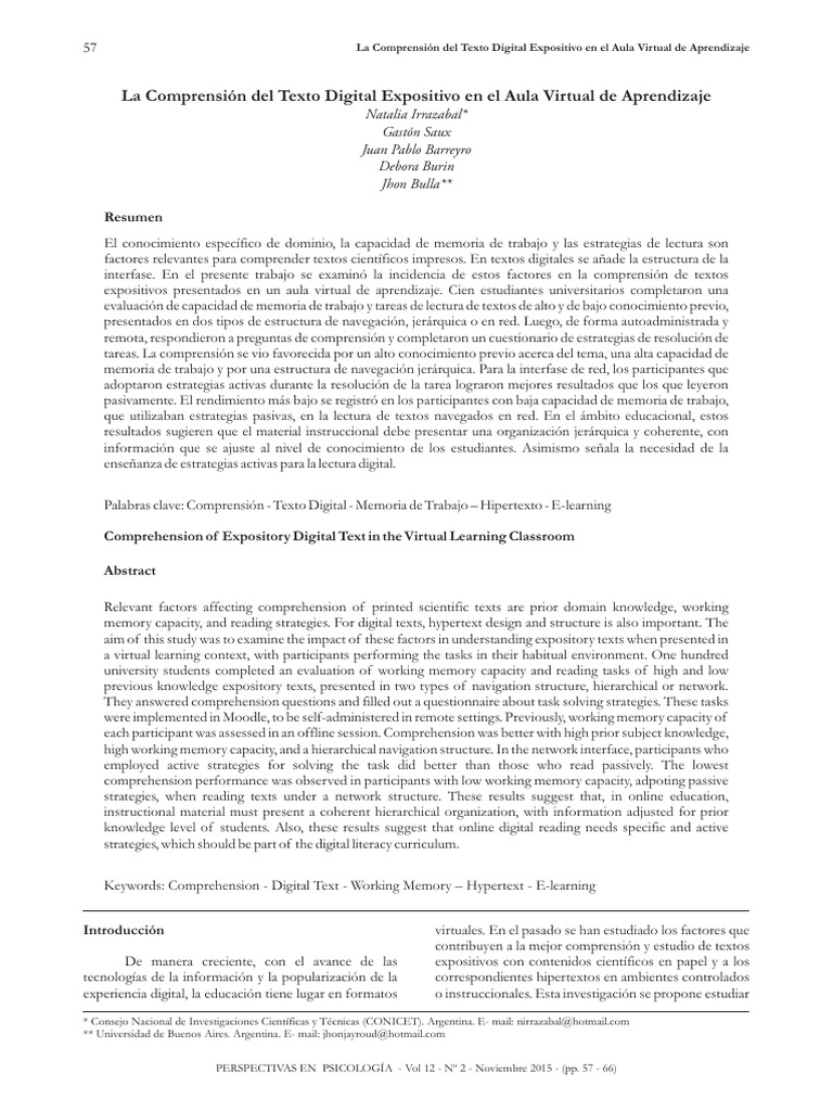 Burin - Comprensión en Textos Digitales | PDF | Memoria | Conocimiento