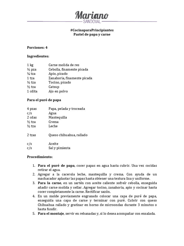 Receta Magistral de PASTEL DE PAPA | PDF