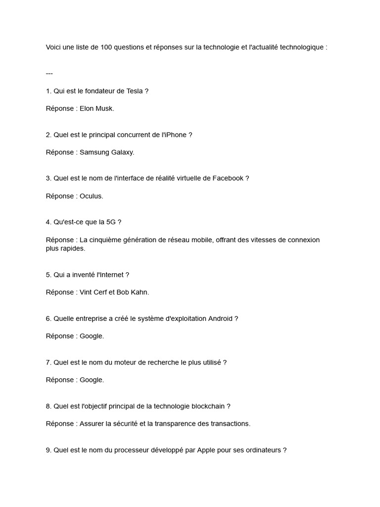 Quiz de 100 questions sur la technologie | PDF | Microsoft | Apple Inc.