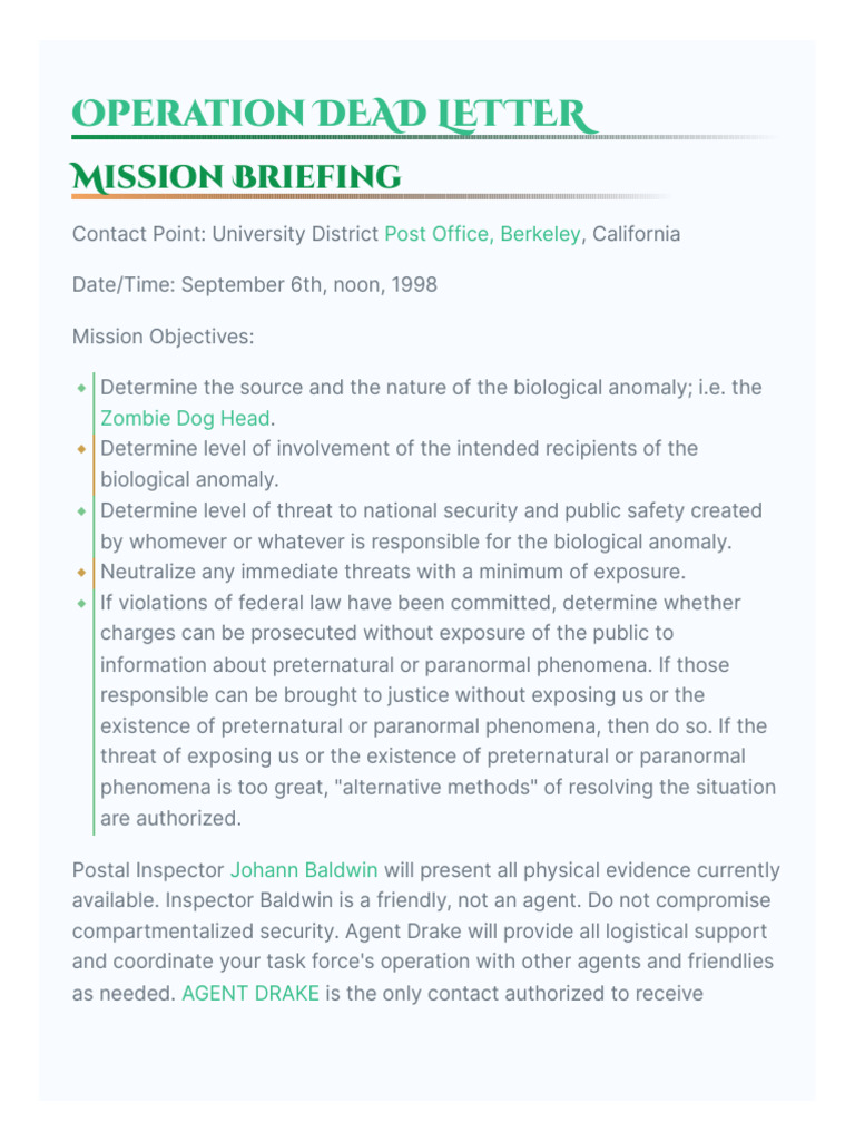 OP DEAD LETTER-Mission Briefing | PDF