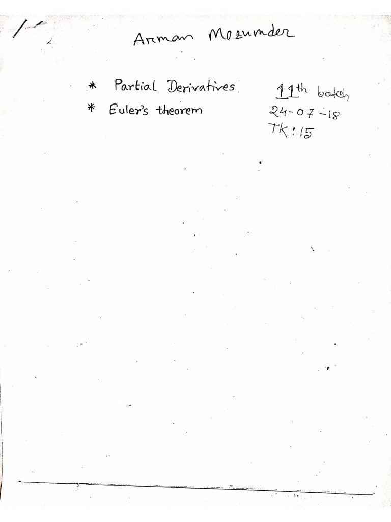 Partial Derivatives & Euler's Theorm | PDF